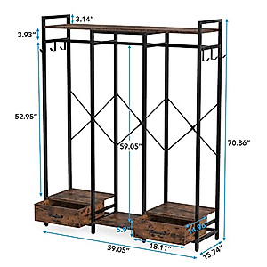 Tribesigns Clothes Rack with 2 Drawers, Freestanding Closet Organizer Garment Rack with Storage Shelves Hanging Rods and Hooks, Large Open Wardrobe Closet Clothing Rack for Bedroom