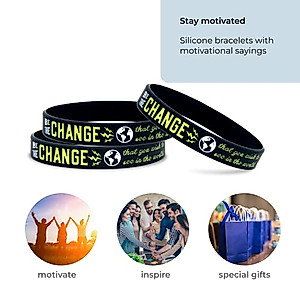 (10-pack) "Be the Change that You Wish to See in the World" - Inspirational Awareness Wristbands for Any Cause - Wholesale Bulk Pack of 10 Silicone Bracelets in Unisex Adult Size