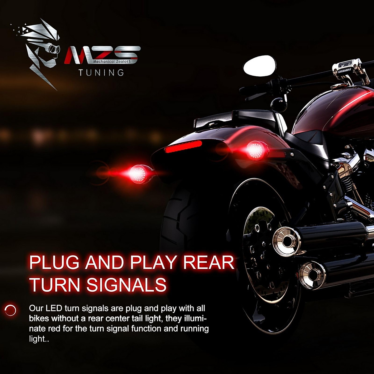 MZS 1157 Turn Signal LED Bulb Running Light Kit, Red Upgraded LED Beads 2" Bullet Style w/Dual Color Front or Rear Compatible For Most Family Motorcycles - Pack of 2