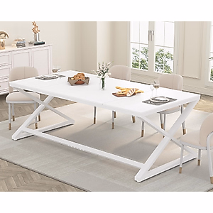 LVB 70.8" Long Desk, Modern Large White Computer Desk for Home Office Work, Wood Metal Computer Table for Writing Study in Bedroom, Simple Gaming Desk for 2 Monitor Workstation, White Oak, 70 in