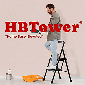 HBTower 2 Step Ladder, Folding Step Stool with Wide Anti-Slip Pedal, Sturdy Steel Ladder, Convenient Handgrip, Lightweight 500lbs Portable Steel Step Stool, Black