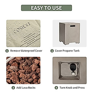 COSIEST 2-Piece Outdoor Propane Firepit Table Set w Tank Table, 40.5-inch Gray Fire Table (50,000 BTU) w 16 inches Tank Cover Side Table 20lb for Garden,Pool,Backyard