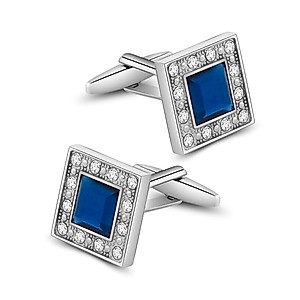 MERIT OCEAN Blue Navy Swarovski Crystal Square Cufflinks for Men Classical Swarovski Cuff Links with Gift Box Elegant Style