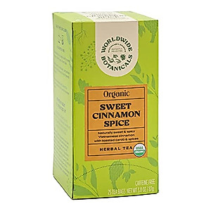 Worldwide Botanicals Sweet Cinnamon Spice Herbal Tea - Organic, Caffeine Free, Kosher, Naturally Sweet, 50% More Herbs - 25 Tea Bags