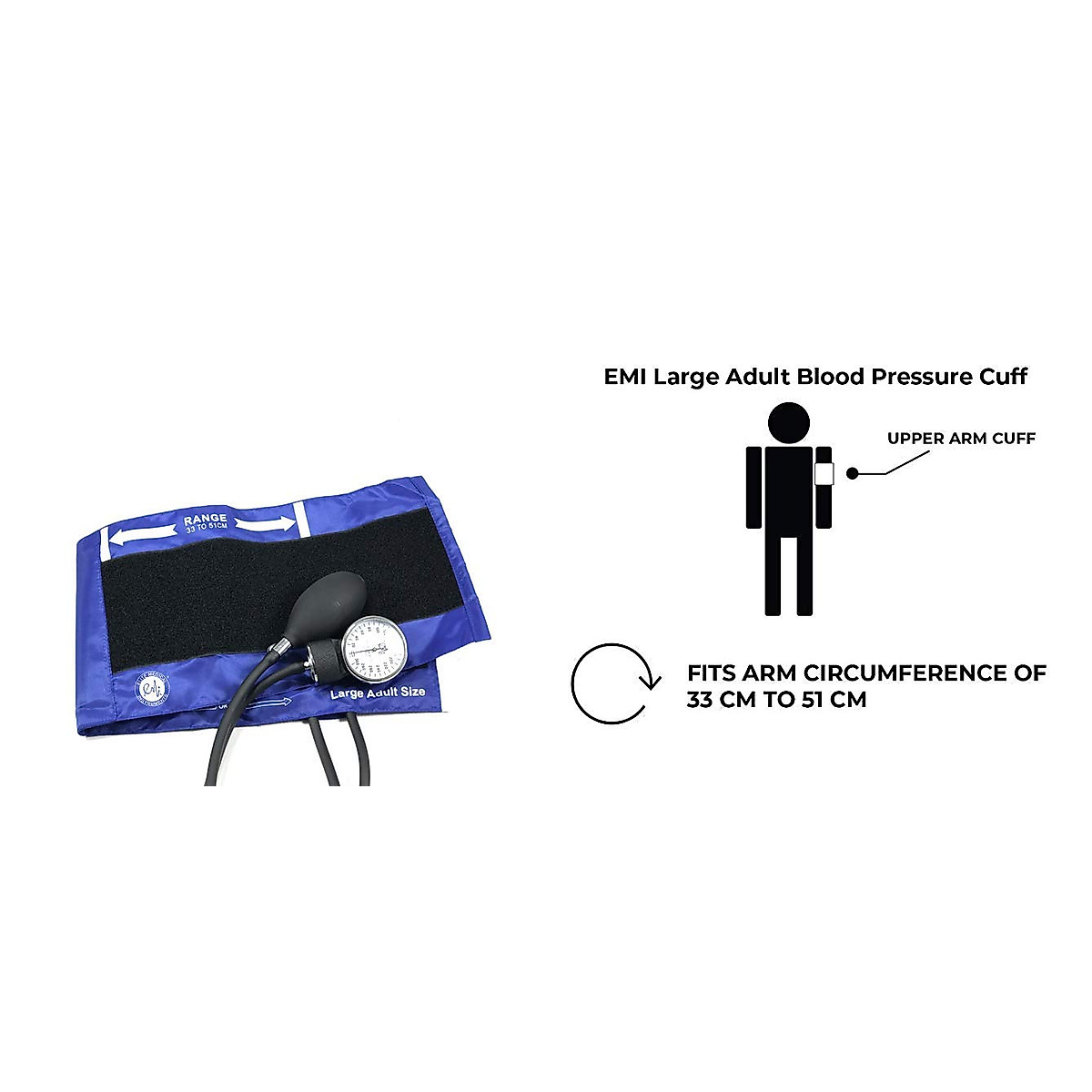 EMI EBL-430 Royal Sprague Stethoscope and Large Adult Cuff (See Large Cuff Size: 33 cm to 51 cm | 13 inch to 20 inch) Aneroid Sphygmomanometer Manual Blood Pressure Set