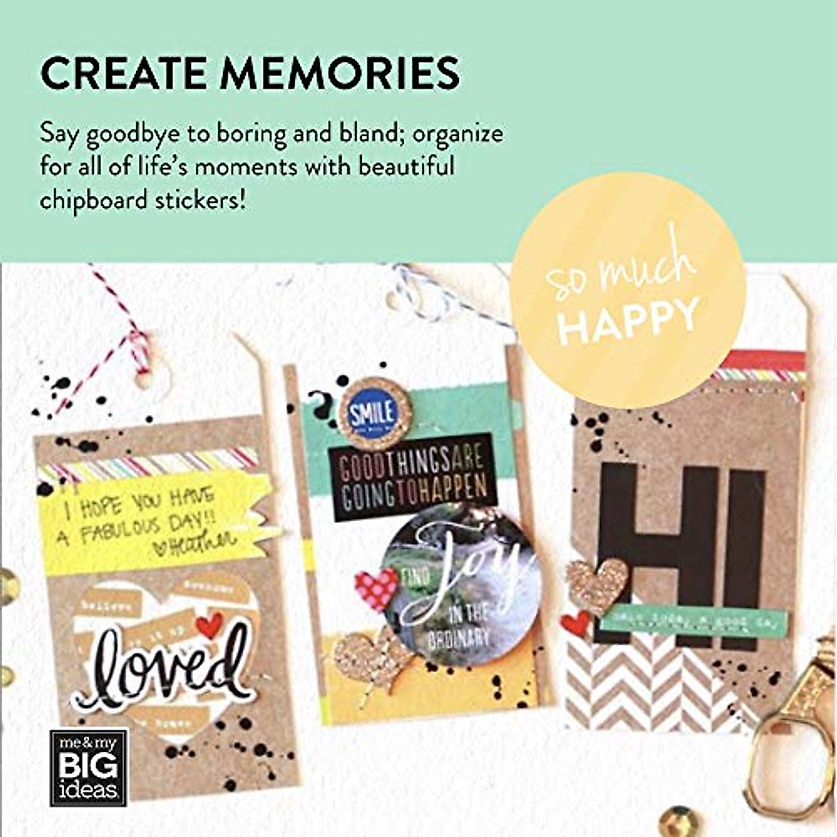 me & my BIG ideas mambiChips Chipboard Stickers - Scrapbooking Supplies - Tourist Theme - Black, White & Multi-Color - Great for Projects, Scrapbooks & Albums - 5 Sheets, 100 Stickers Total