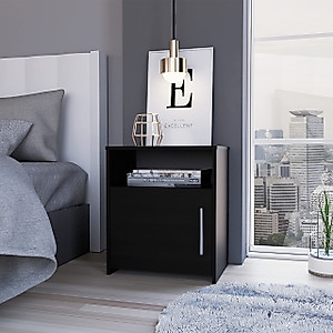 Omaha Nightstand, Single Door Cabinet, Metal Handle, 1 Shelf, Superior Top, Black