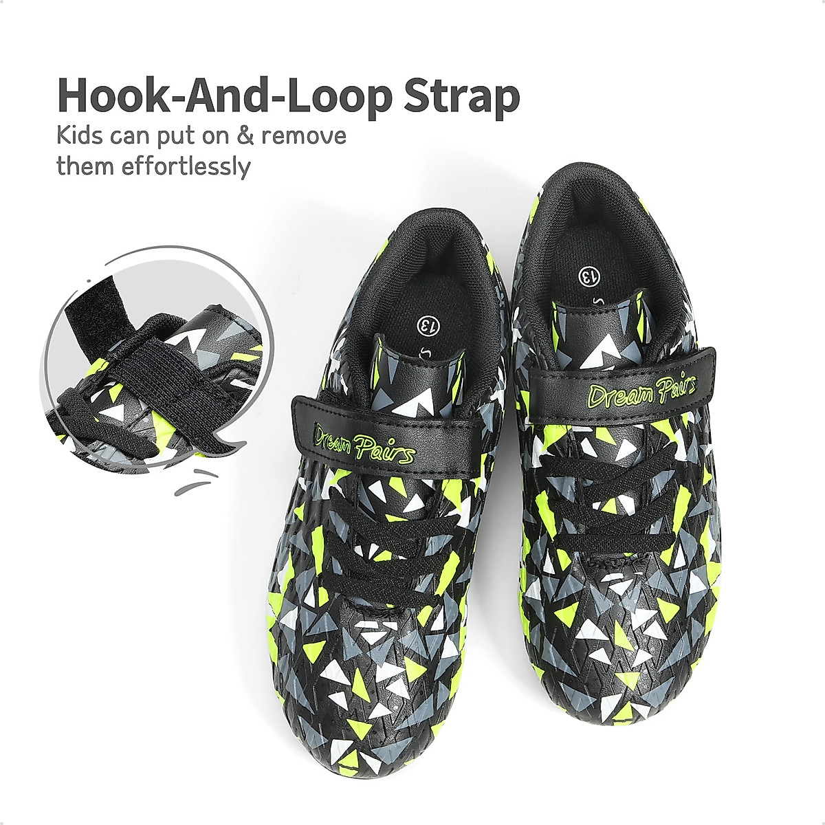 DREAM PAIRS Boys Girls Soccer Cleats Kids Football Shoes for Little/Big Kid SDSO2307K,Size 6 Big Kid,Black/Neon Green