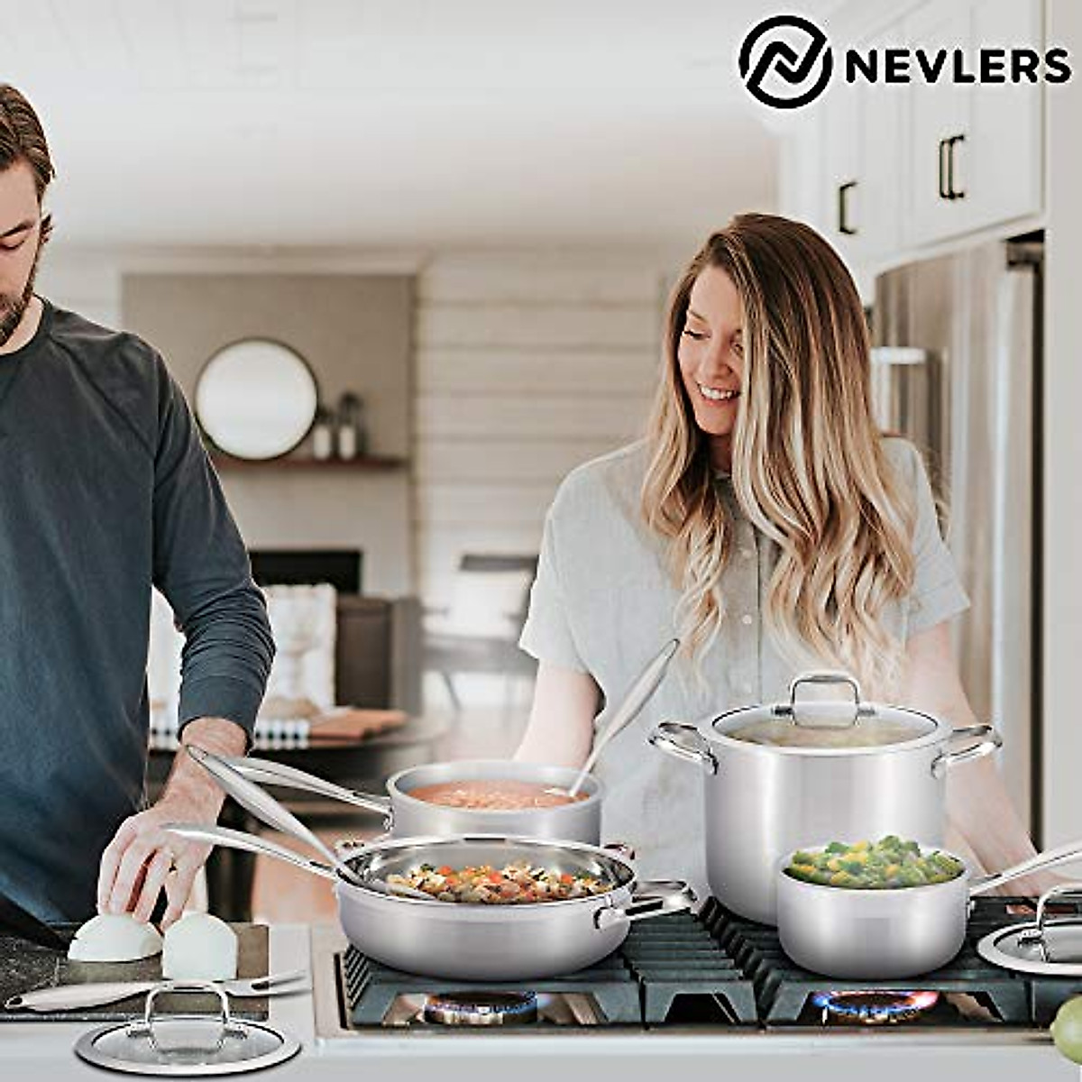 Nevlers 10 Piece Multi-Clad Tri-Ply 18/8 Stainless Steel Cookware Set - Pots and Pans Set - Makes for a Great Cooking Set for Your Kitchen - It is Dishwasher Safe Too!