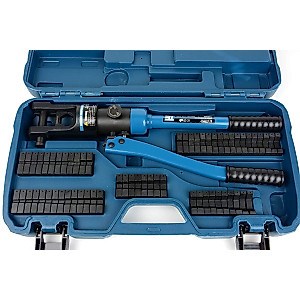 TEMCo Industrial Hydraulic Cable Lug Crimper TH0005 V2.0 (11 US TON) 10 AWG to 600 MCM Electrical Terminal Cable Wire Tool Kit with 32 Die Sets