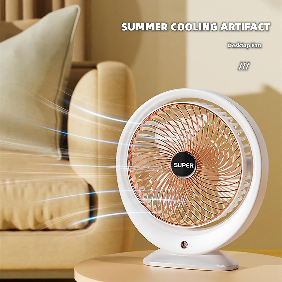 Chchmu USB Desk Fan 8in Desktop Table Fans Personal Quiet Fan with Strong Airflow Portable & Suspensable Cooling Fan with Head Adjustable for Home Bedroom Office Table & Desktop, Gold