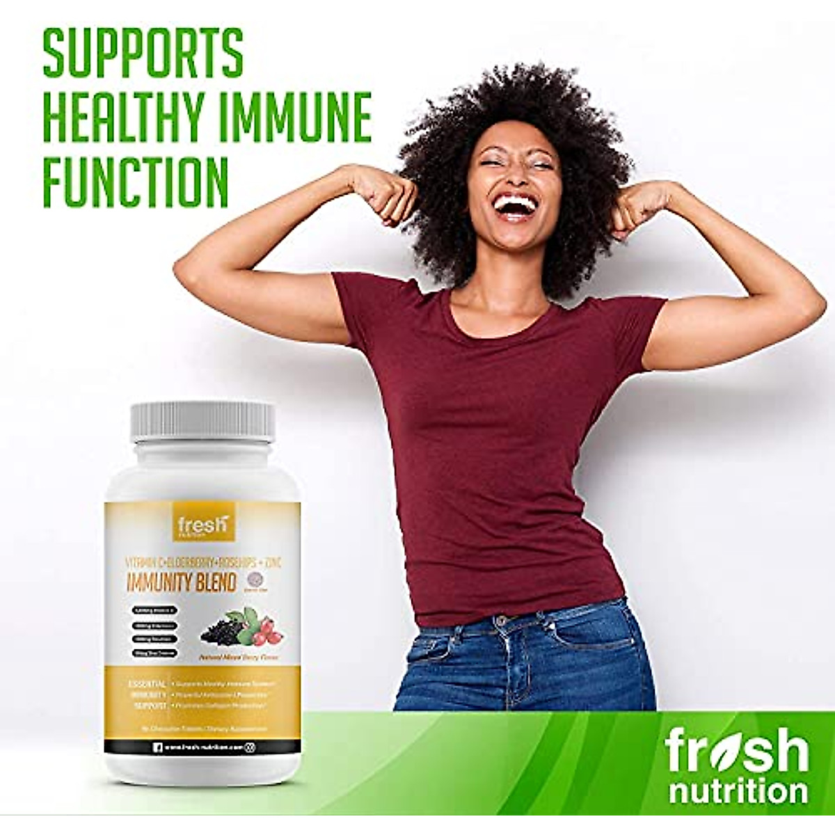 Vitamin C + Elderberry Chewables - Immunity Blend - VIT C 1500mg, Elderberry 600mg, Rose Hips 600mg and Zinc 30mg - Vegan, Non GMO - 90 Chewable Tablets