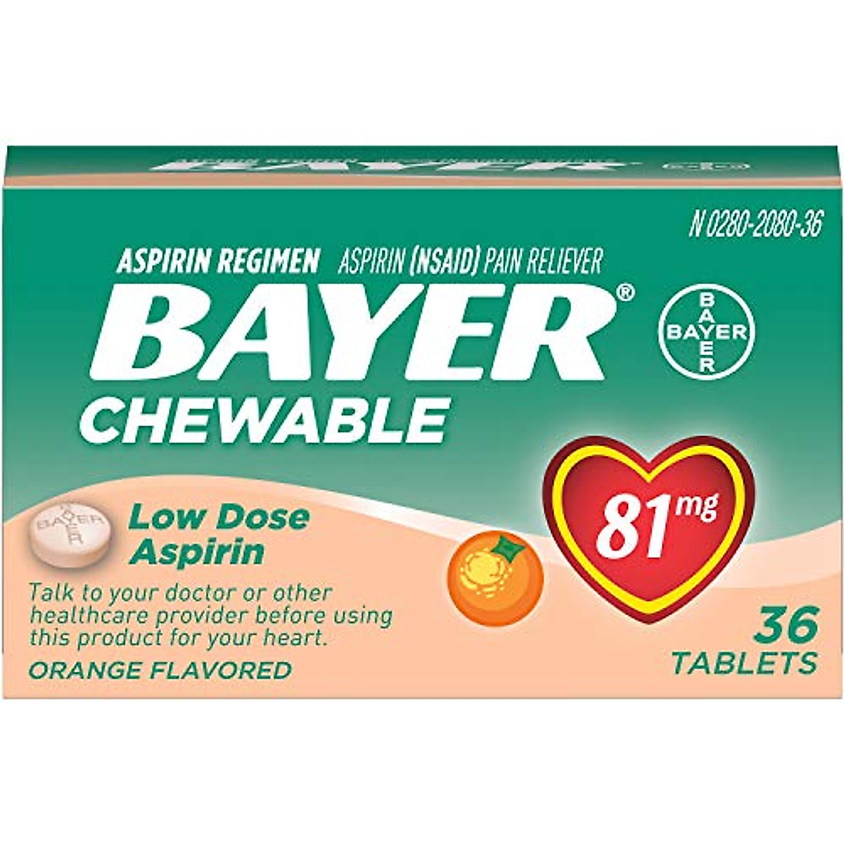 Bayer Bayer Children's Aspirin Chewable Low Dose Orange, Orange 36 tabs 81 mg