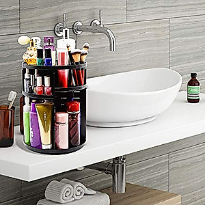 ComFamili Rotating Makeup Organizer 360° Rotating Plastic Shelf with Height Adjustable Trays Waterproof and Washable - Saves Storage Space in Bathroom Vanity top Helps Organize Cosmetics