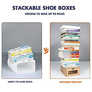 WALL QMER Shoes Box, 12 Pack, Big Size(13.8 x 9.3 x 5.3in), Waterproof Cardboard, Heavy Duty, Stackable, Stable Storage Boxes, with Marking Labels, Transparent Window