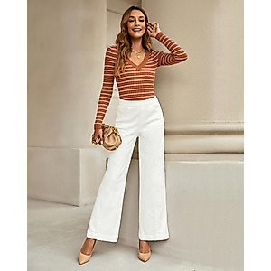 GRAPENT Women's Bright White Wide Leg Jeans, Size L