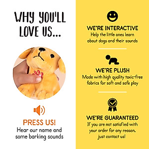 Plush Creations Talking Plush Dog House Carrier with 4 Soft & Cuddly, Talking & Barking, Stuffed Plush Dogs. Excellent Interactive and Educational Plush Toy Set. Great Gift for Kids Toddlers & Babies