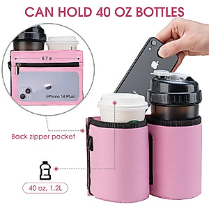 Luggage Cup Holder Travel Drink Bag Luggage Drink Caddy with Shoulder Strap, Thermal Insulation and Zipper Pocket, Travel Accessories Gifts for Flight Attendants, Fits Roll on Suitcase Handles (Pink)