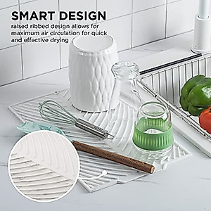 COOK WITH COLOR Silicone Dish Drying Mat - Heat Resistant Silicone Drying Mat for Dishes - 15" x 9.65" Dish Pads for Drying - Kitchen Counter Mat and Trivet, Dishwasher Safe (Marble)