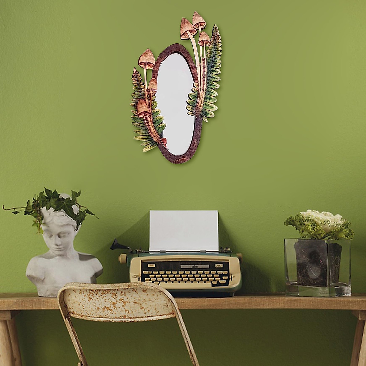 Eaarliyam Wooden Mushroom Forest Mirror, Wall Hanging Decor Vintage,Wooden Mushroom Forest Mirror, Vintage Wall Hanging Mushroom Shape Mirror Decor for Bedroom,Living Room