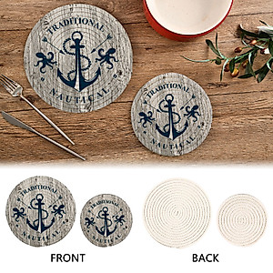 Cotton Rope Pot Holder Nautical Marine Octopus Anchor Wooden 2 Pcs Trivets for Hot Dishes Placemats Heat Resistant Hot Pads for Kitchen Weave Pot Mat Cooking Baking Deco