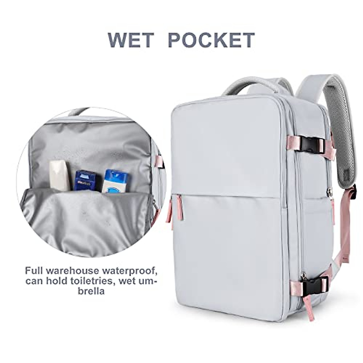 UPPACK Travel Backpack For Women Men Travel Bag Watreproof Hiking Backpack College Laptop Backpack for Traveling on Airplane Travel Essentials Carry on Backpack Flight Approved(Grey)