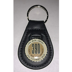 1962 1963 1964 GALAXIE 390 HIGH PERFORMANCE ENGINE LOGO LEATHER KEYCHAIN - BLACK