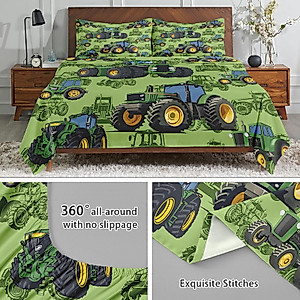 WeCozy 4 Pieces Queen Size Bed Sheet Sets with Pillowcases, Farm Tractor Summer Soft Microfiber Bedding Set for Kids and Adults, Flat Sheet, Fitted Sheet for Bedroom Bed Decor