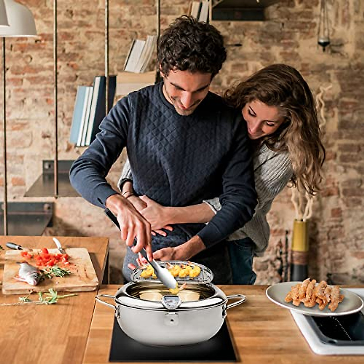 Kerilyn Deep Fryer Pot, 11 Inch/4.2 L Janpanese Style Tempura Frying Pot with Lid, 304 Stainless Steel with Temperature Control and Oil Drip Drainer Rack, for Kitchen French Fries, Chicken etc