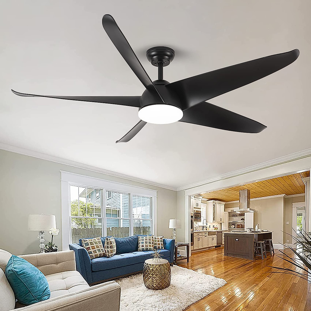 NWIASS 60 Inch Ceiling Fan with Light, Outdoor Ceiling Fan for Patios Waterproof, Black Modern Ceiling Fan with Remote 3 CCT Dimmable Large Airflow, Wet Rated Ceiling Fan for Bedroom Exterior