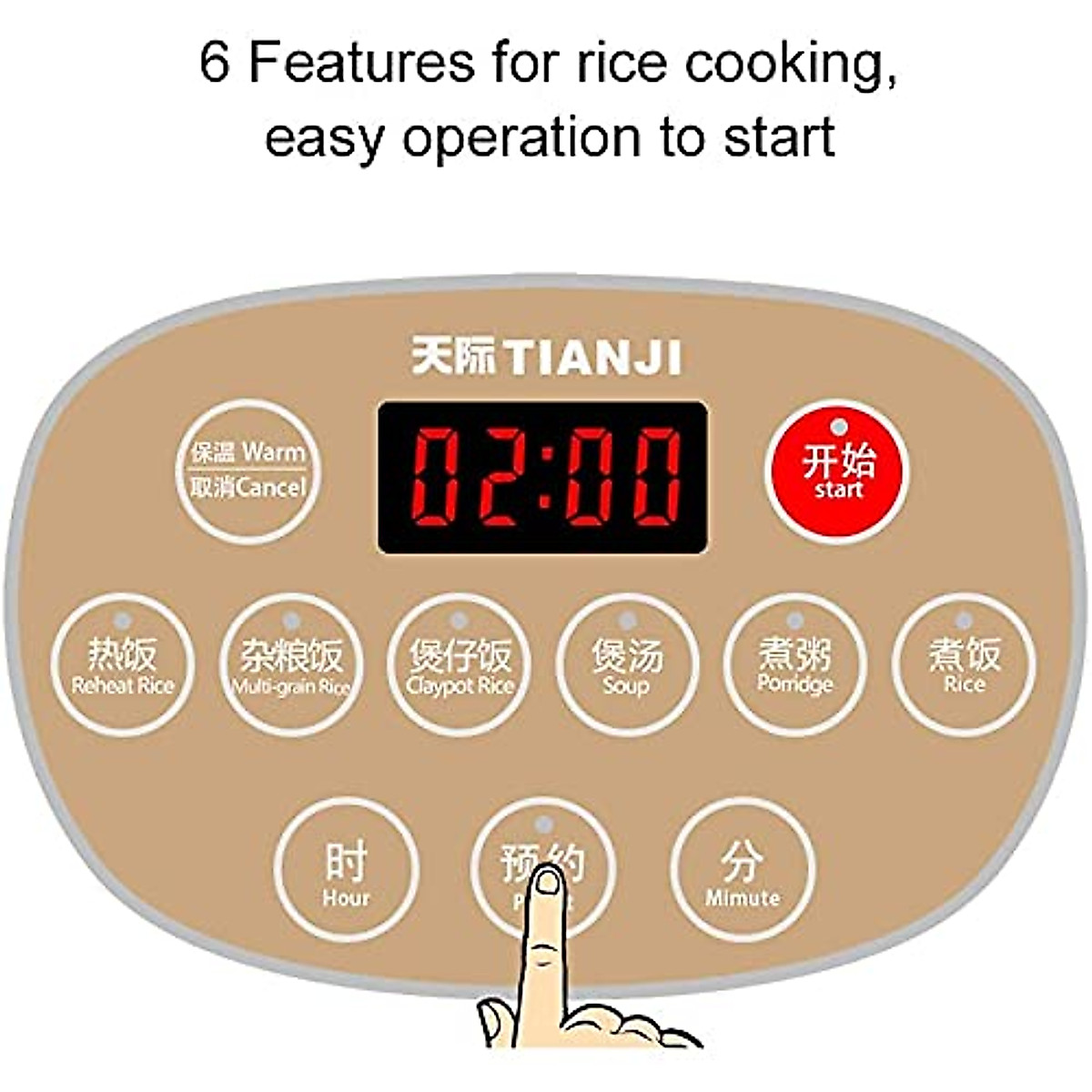 Tianji Electric Rice Cooker FD30D with Healthy Non-stick Ceramic Inner Pot, 6-cup(uncooked) Makes Rice, Porridge, Soup,Brown Rice, Claypot rice, Multi-grain rice,Multicook Function with LED Display, 3L, White