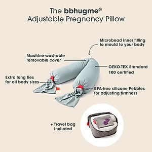 bbhugme Adjustable Pregnancy Pillow – Full Body Support for Side Sleeping - Adjustable Firmness and Shape - Supports Back, Legs, Belly, HIPS for Pregnant Women - Removable Cover - Eucalyptus