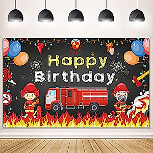 Firetruck Birthday Party Supplies Decorations Firetruck Theme Backdrop Background Banner for Boys Girls Birthday Party Favor Fireman Firefighter Red Firetruck Kids Party Photo Booth Cake Table Decor