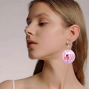 MAQVQLU Disco Ball Earrings for Women Colorful Disco Earrings 60s or 70s Disco Mirror Ball Earrings Halloween Party Earrings Halloween Jewelry