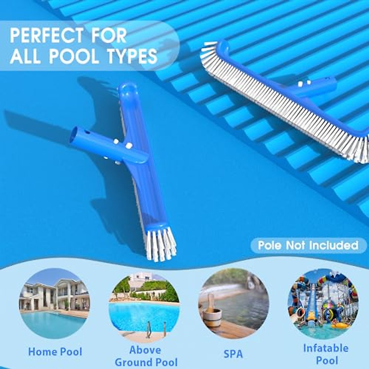 TidyMister Pool Brushes for Cleaning Pool Walls Strong Pool Brush Head for Inground & Above Ground Pools 90 Degrees 17.5'' Pool Scrub Brush for Corners, Curves,Steps,Ladders,Professional Pool Cleaner