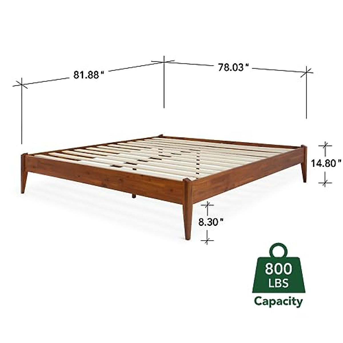 Bme Dinkee 15 Inch Signature Bed Frame Without Headboard - Modern & Minimalist Style with Acacia Wood - 12 Strong Wood Slat Support - Easy Assembly - No Box Spring Needed - Caramel, King