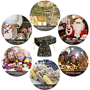 100 Pcs 3.5 x 4.7 Inch Black Organza Jewelry Gift Bag, Moon Star Drawstring Candy Bag for Wedding Party Valentine's Day.