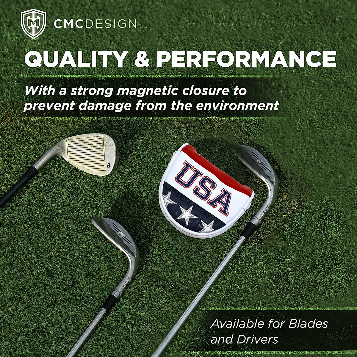 CMC Design Golf Mallet Head Cover - Custom USA Embroidered Golf Driver - Premium Faux Leather, Beautiful Design Elements & Soft Protective Lining – Great Fit for Any Mallet & Golfer