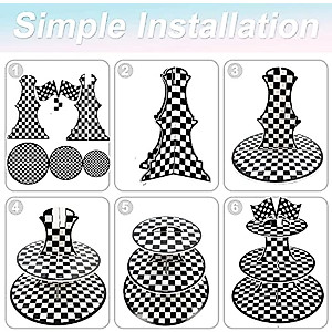 3-Tier Racing Car Theme Cardboard Cupcake Stand/Tower Black and White Checkered Cupcake Stand,24Pcs Racing Flag Cupcake Toppers,Racing Car Party Supplies Black and White Checkered Birthday Party Decor