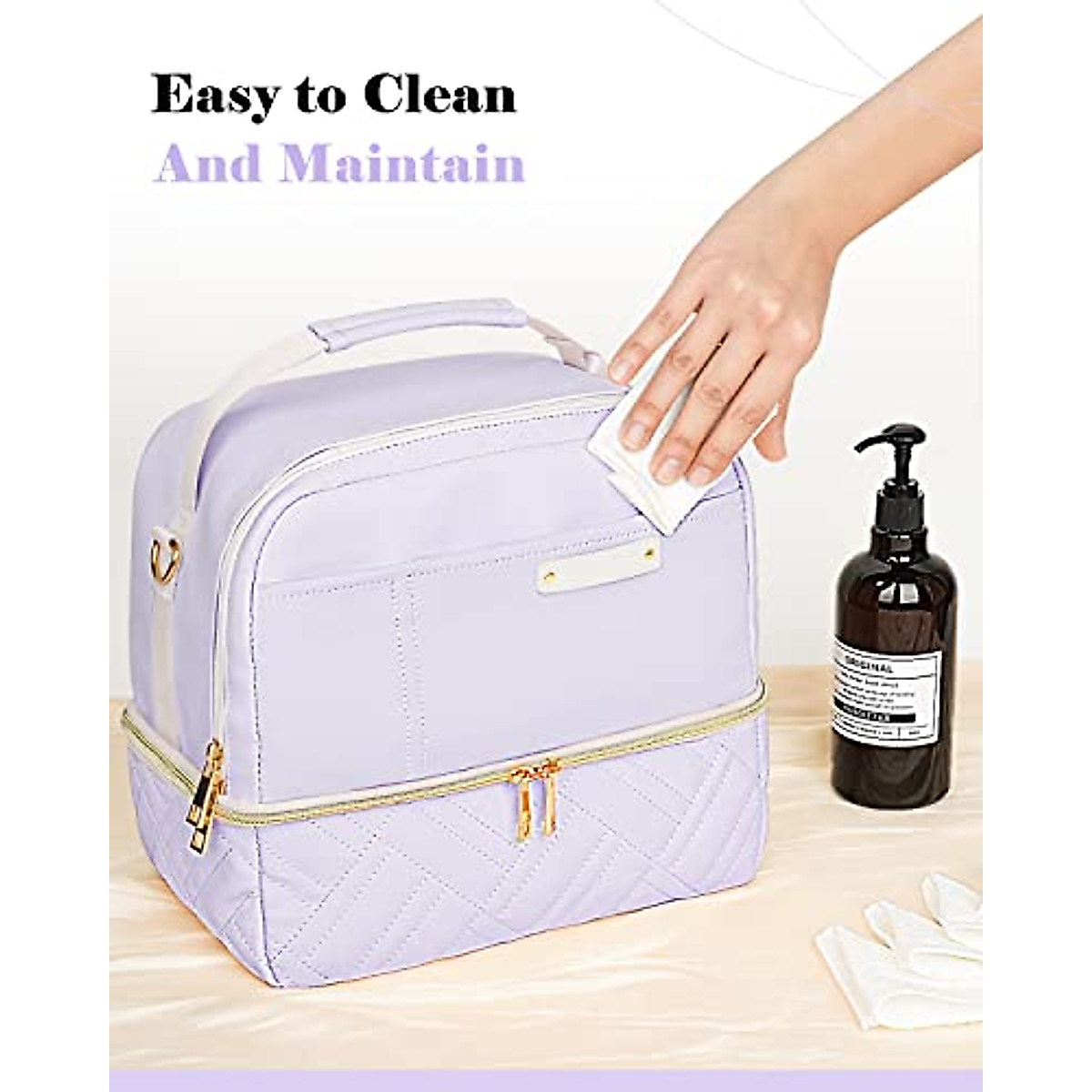 GLORIEROO® Lunch Bag Women Men, Large Insulated Lunch Box Tote Cooler - Stylish Vegan Leather 2 Tier Lunch Bag with Adjustable Shoulder Strap for Adults Travel Work, Purple