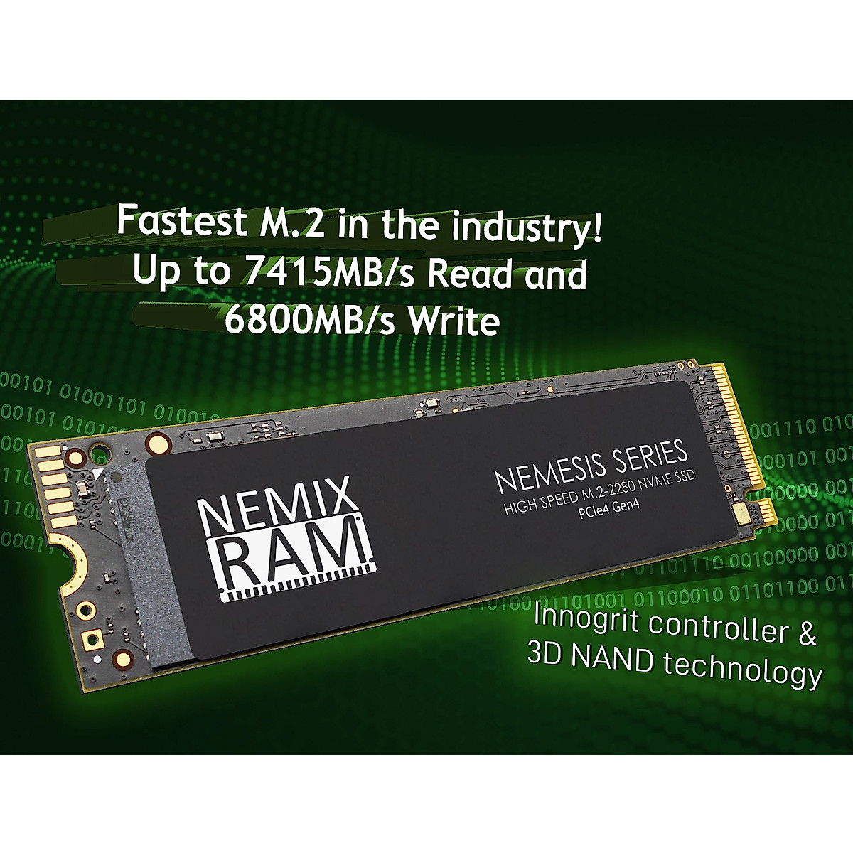 NEMIX RAM Nemesis Series 4TB M.2 2280 Gen4 NVMe SSD for PlayStation 5 & PC Gaming Machines Fastest Write Speeds up to 7415mbps Supports PCIe 4 (PCIe3 Backward Compatible)