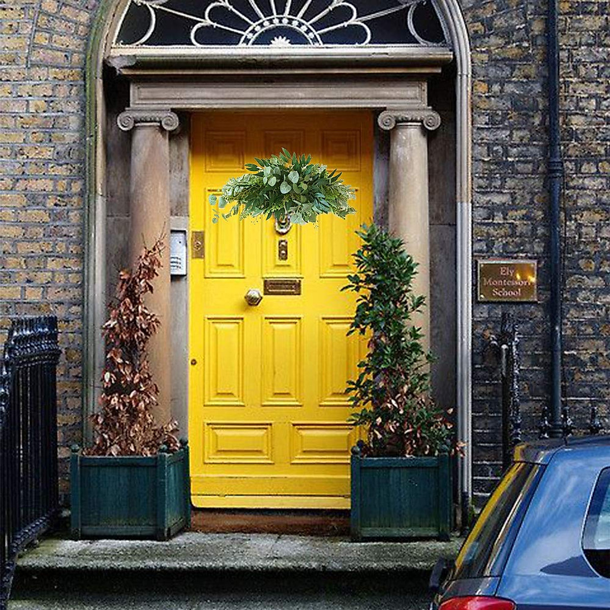 MSUIINT Artificial Leaf Swag, 27.5 Inch Decorative Swag with Eucalyptus Leaves Front Door Wreaths Faux Hanging Floral Garland Wedding Arch Flowers Swag for Home Wall Garden Party Festival Decor