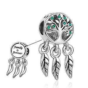 TGLS Family Tree of Life Dream Catcher Charms With Leaf Tassel Family is Forever Beads Compatible with Pandora Charms Bracelets