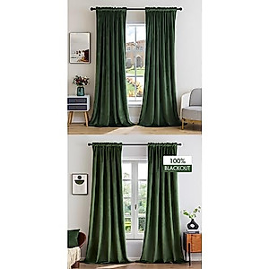 MIULEE Olive Green Velvet Curtains 96 inches Long and 100% Blackout Velvet Curtains