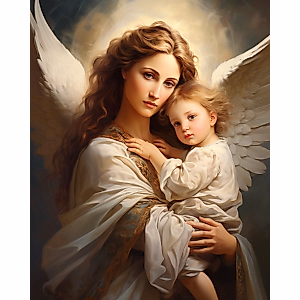 5D Diamond Art Painting Art Jesus Christ Religion Paint with Full Drill Square Diamond Art Painting by Number Kits Guardian Angel Decompression Gift and Home Wall Decoration 16x20inch/40x50cm