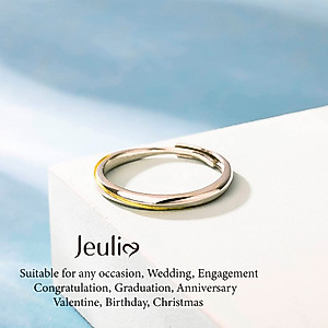 Jeulia Sterling Silver Couple Band for His and Her Mobius Two Tone Adjustable Matching Anniversary Wedding Diamond rings Engraving Jewelry Set Valentine Day with Gift Box (Women's band)