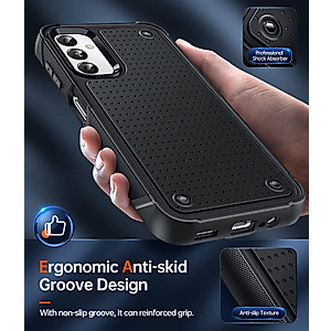 LeYi for Samsung Galaxy A14-5G Case: Samsung A14 Case with [2 Pack] Screen Protectors, Shockproof Dual Layer Protective Hard PC Textured Back & Soft Bumper Cell Case Cover for Galaxy A14 5G, Black