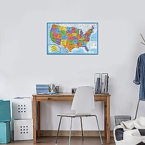 2 Pack - World Map for Kids + Blue Ocean USA Map (Laminated, 18" x 29")