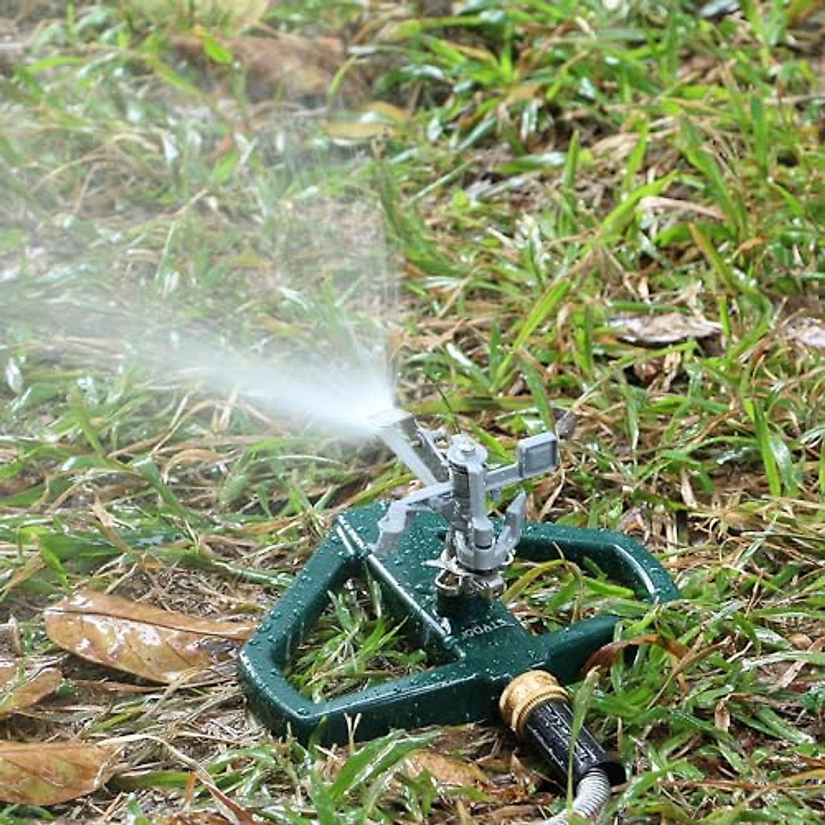 STYDDI Metal Pulsating Impact Sprinkler with Metal Base, Heavy Duty Adjustable Circular Zinc Impulse Sprinkler for Lawn, Yard and Large Area, Water Coverage up to 5,800 Sq. ft