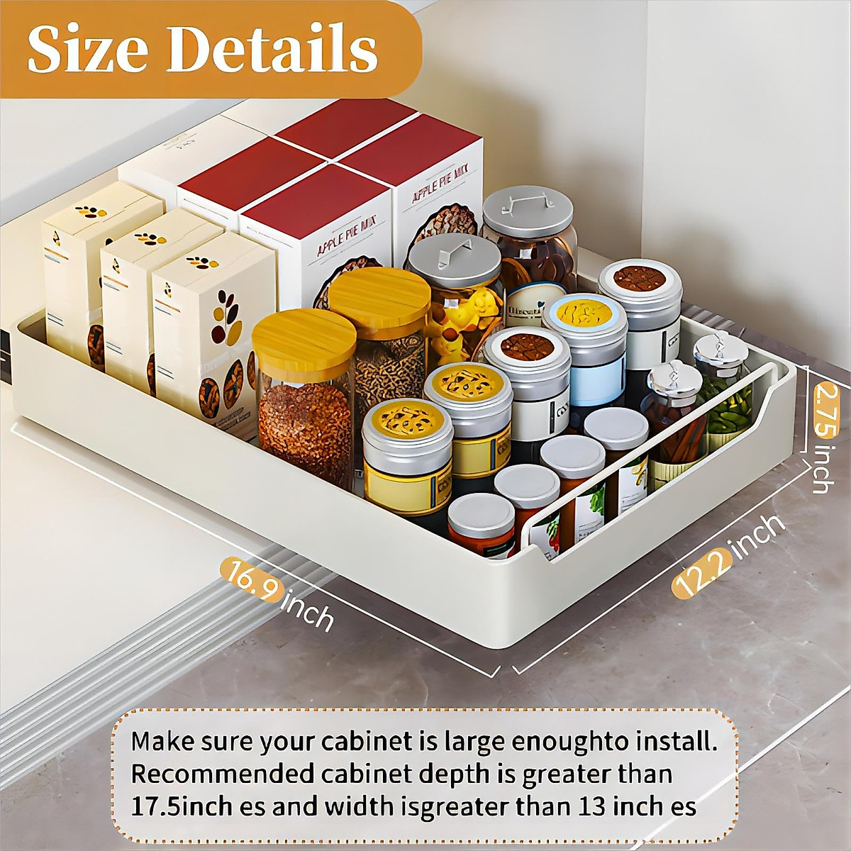 Pull out Cabinet Organizer Fixed with Adhesive Nano Film, Heavy Duty Sliding Basket Organizer Drawer, Pull Out Drawer for Kitchen Under Sink Organizer, Pantry, Bathroom,1 Pack